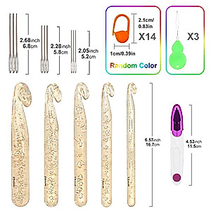 Vodiye 32 Pcs Crochet Hooks Set, Ergonomic 12mm-25mm Large Crochet Hooks for Chunky Yarn, Professional Huge Crochet Needles and Accessories for DIY Crafts, Carpets, Scarves