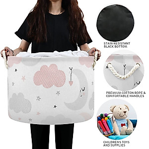 Round Storage Basket Bin Cute Moon Star Collapsible Waterproof Laundry Hamper Baby Nursery Basket Organizer with Handles for Bedroom Closet Toys Gifts