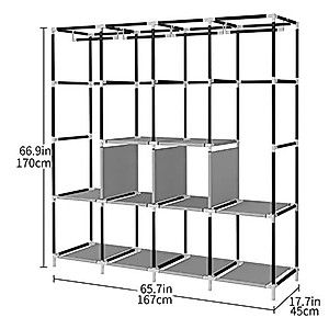 ACCSTORE Portable Wardrobe Clothing Wardrobe Shelves Clothes Storage Organiser with 4 Hanging Rail,Grey