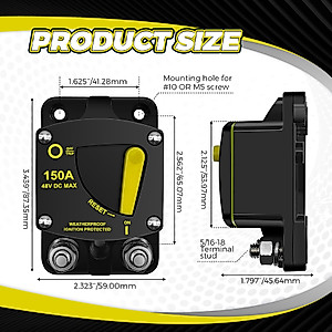 ULVACK 80 Amp Circuit Breaker for RVs Trolling Boat Marine Truck Vehicles Stereo Audio Electronic Battery Solar System, 12V-48V DC, Flush Mount Fuse Inline Holder with Manual Reset Switch Waterproof