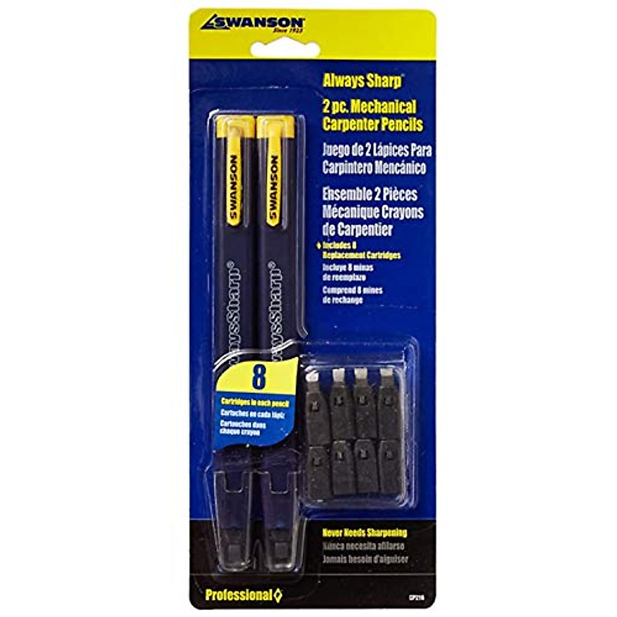 Swanson Tool Co, Inc TS149CP216 Value Pack includes Sliding T-Bevel with Stainless Rule, Hardwood Handle and a 2-Pack AlwaysSharp Carpenter Pencils with Extra Black Graphite Replacement Tips