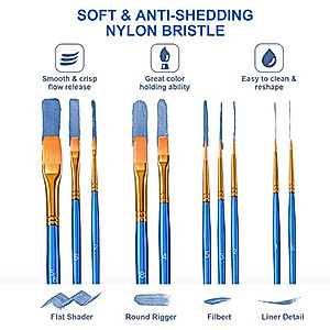 Paint Brush Set, Heartybay 10Pcs Paint Brushes for Acrylic Painting, Water Color Paintbrushes for Kids, Easter Egg Painting Brush, Face Paint Brush for Halloween, Round Pointed Tip Detail Small Brush