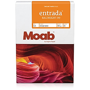 Moab Entrada Rag Bright 190, 100% Cotton Fine Art Archival Inkjet Paper, 2-Sided, Smooth (Hotpress) Bright White Matte, Medium Weight 190gsm, 4 x 6 Inches, 50 Sheets