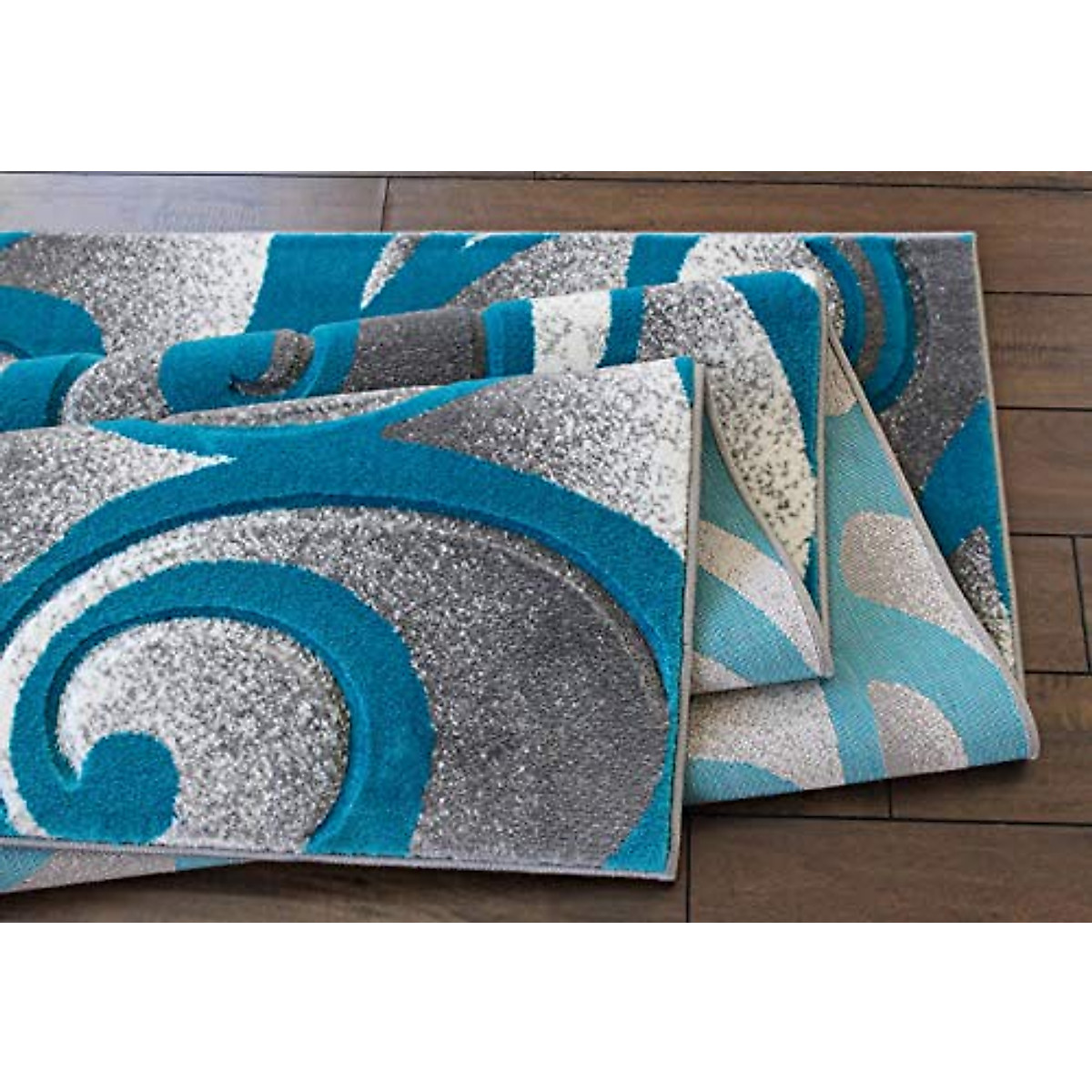 Masada Rugs, Grey White Turquoise Modern Woven Area Rug, Hand Carved (8 Feet X 10 Feet, Turquoise)