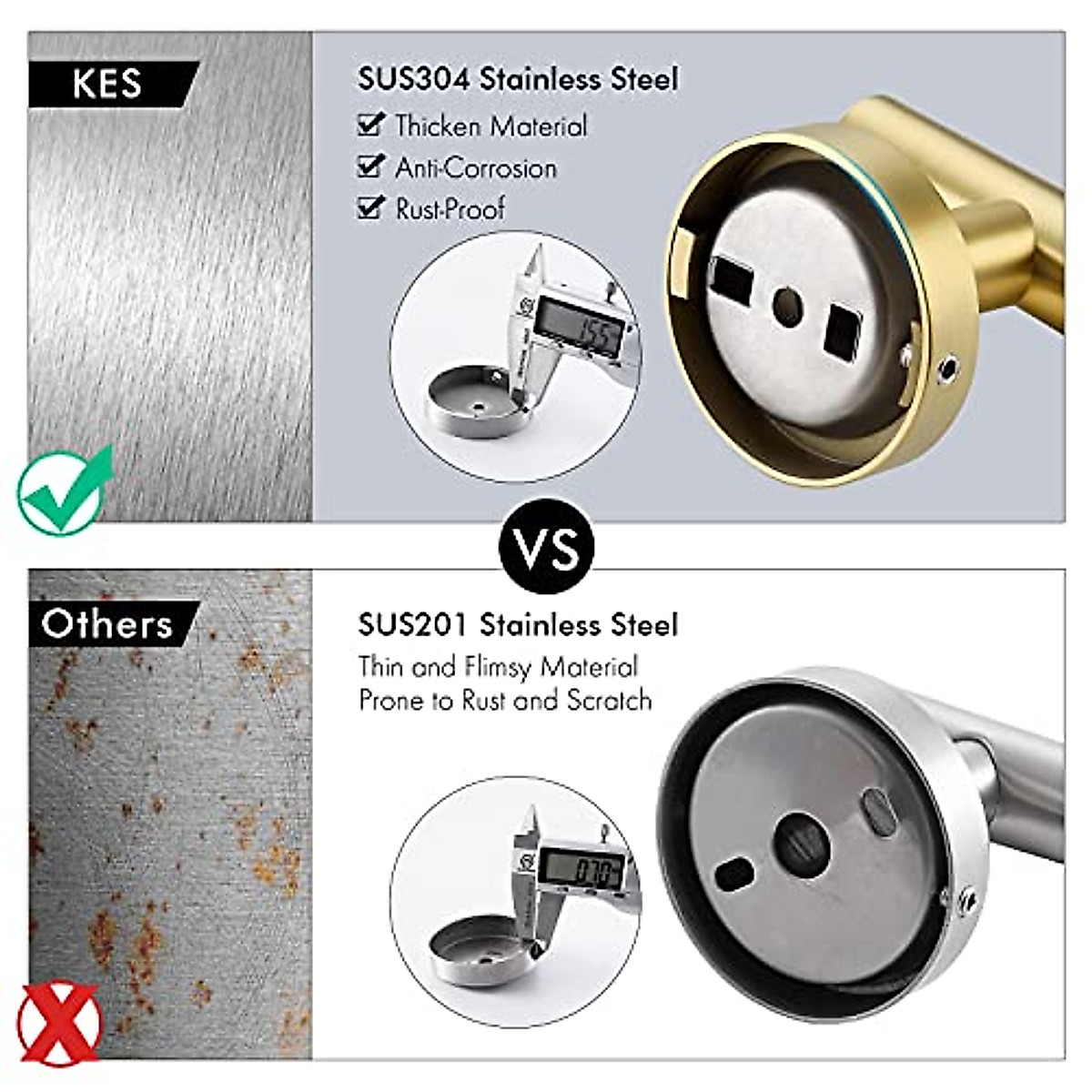 KES Bath Robe Hook Towel Hook for Bathroom Kitchen SUS304 Stainless Steel Wall Mount Brushed Gold 2 Pack, A2164-BZ-P2