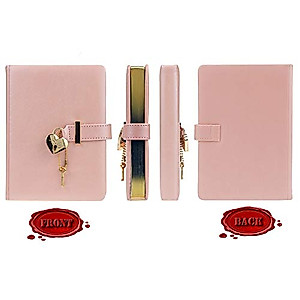 Mazeran Heart Shaped Lock Journal, PU Leather Hard Cover Gold Gild Edge Notebook Travel Diary, B6 Lined Locking with Key Personal Planner Secret Organizers Gift for Girls Women Daughter