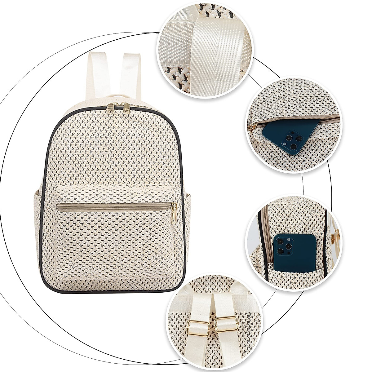 ZLM BAG US Handwoven Straw Backpack for Women Bohemian Beach Backpack Purse Casual Holiday Daypack