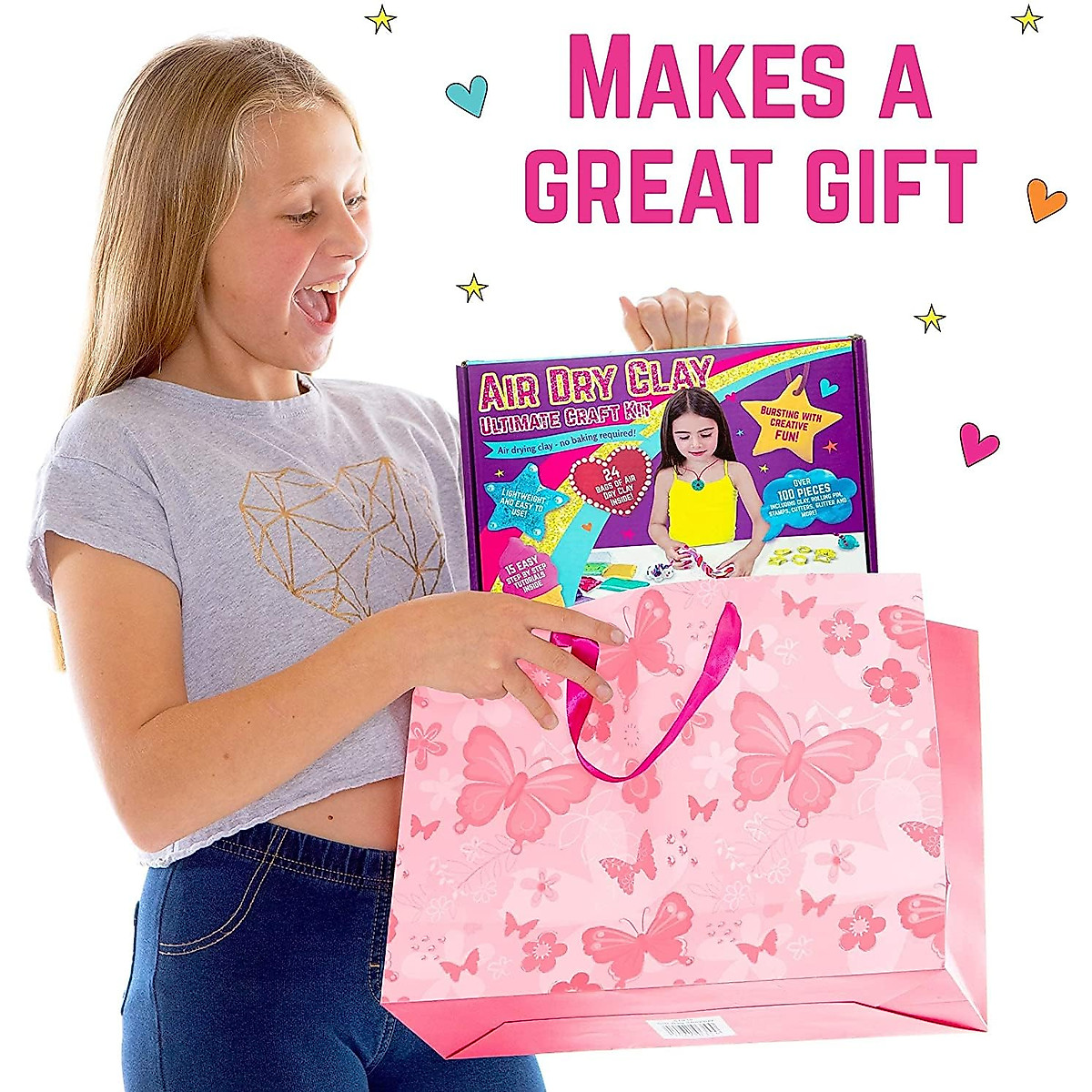 GirlZone Air Dry Clay Ultimate Craft Kit, Over 100 Piece Kids Modeling Clay Set, Air Dry Clay for Kids with No Baking Required, Arts & Crafts for Girls Age 3+ (Regular Size)