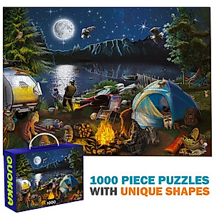 QUOKKA Puzzles for Adults 1000 Pieces and Up - 3 Pack of 1000 Piece Puzzles for Kids Ages 8-10-12 - Enjoy Market, Lighthouse and Camping Designs for Women and Men