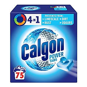 Calgon 4-in-1 Washing Machine Cleaner and Water Softener Tablets, 75 Count, Removes Limescale, Residue, Dirt, Rust & Malodours, Deep Clean, XL Pack Size