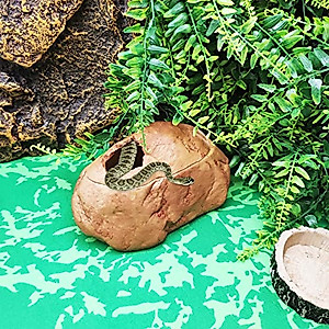 kathson Reptiles Hide Cave Resin Ball Python Hideout Snake Shedding Egg-Laying Hideaway Natural Rock Look Shtelter for Small Reptile Corn Snake Gecko
