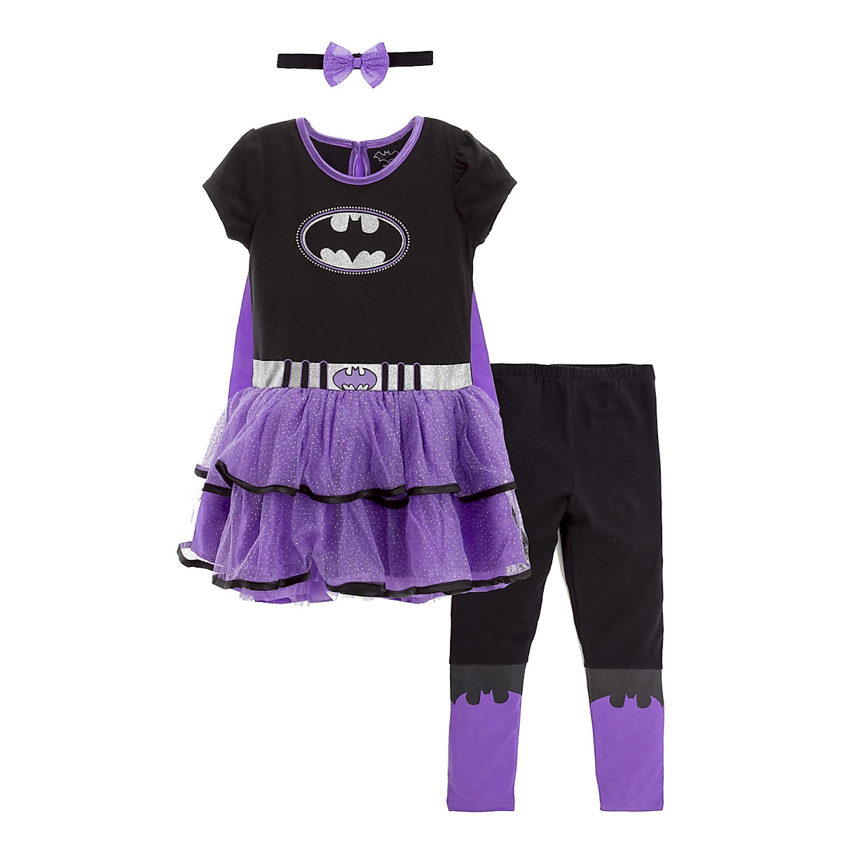 WARNER BROS DC Comics Justice League Batgirl Newborn Baby Girls Tulle Costume Dress Leggings Cape and Headband 4 Piece Set 0-6 Months