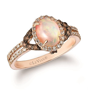 LE VIAN 2/5 Carat Diamond and 3/5 Carat Opal Cabochon Oval Halo Split Shank Ring for Women in 14k Rose Gold (Fancy Brown/H-I, SI1-SI2, cttw) Promise Anniversary Ring Size 7 by LeVian