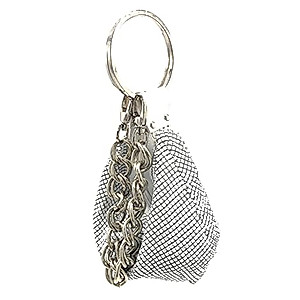 Multiway clutch metal mesh hobo bag evening purse for Cocktail Party Prom Wedding Banquet (White)