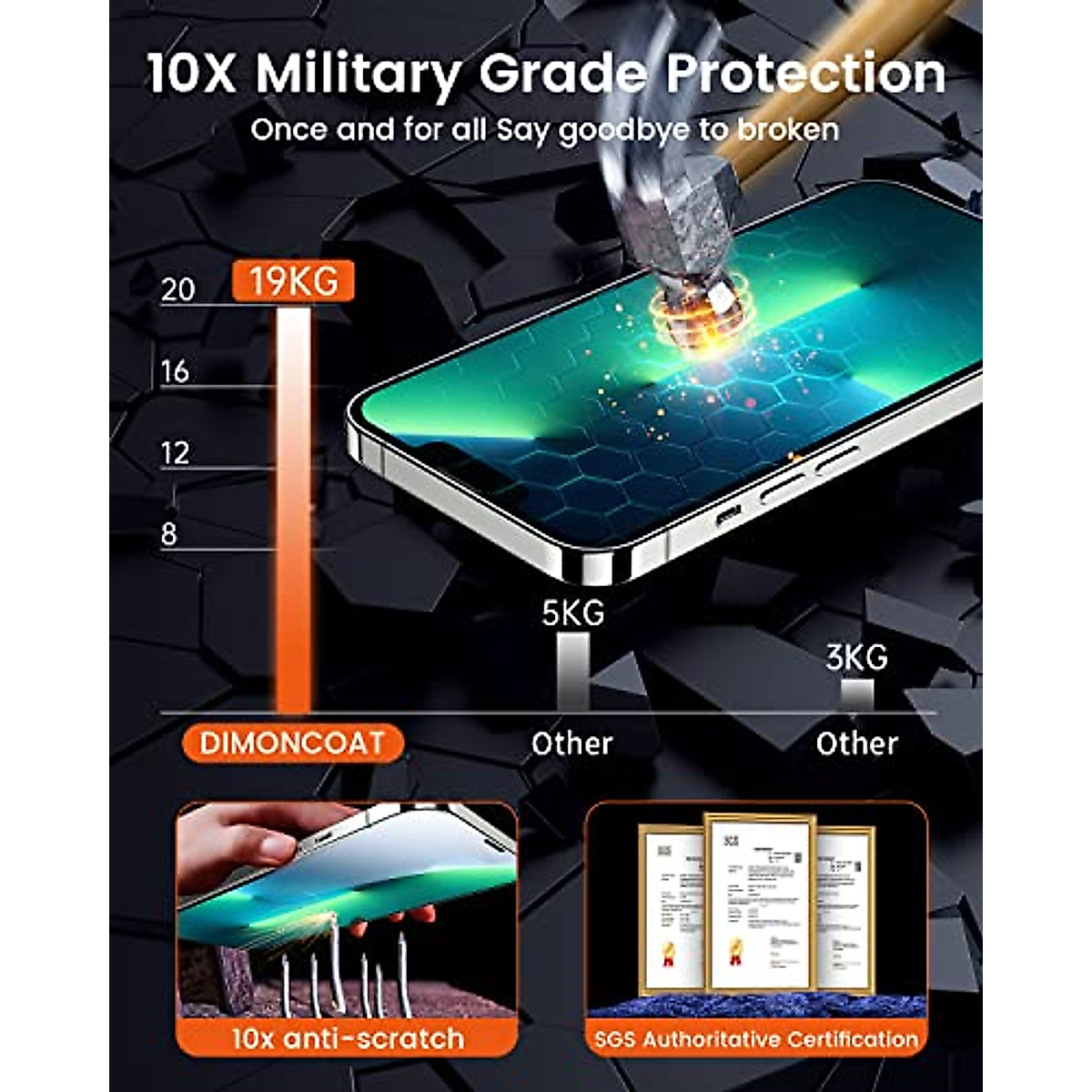 DIMONCOAT 4-PACK Screen Protector Compatible iPhone 13/iPhone 13 Pro/iPhone 14 6.1''[Auto Alignment Kit] [10X Military Protection] iPhone 13/13 Pro/14 Diamonds Hard Tempered Glass Bubble Free