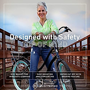 sixthreezero EVRYjourney Women's Electric Bike, 7-Speed Step Through Beach Cruiser eBike Bicycle, 500 Watt Motor, 26 Inch Wheels, Navy