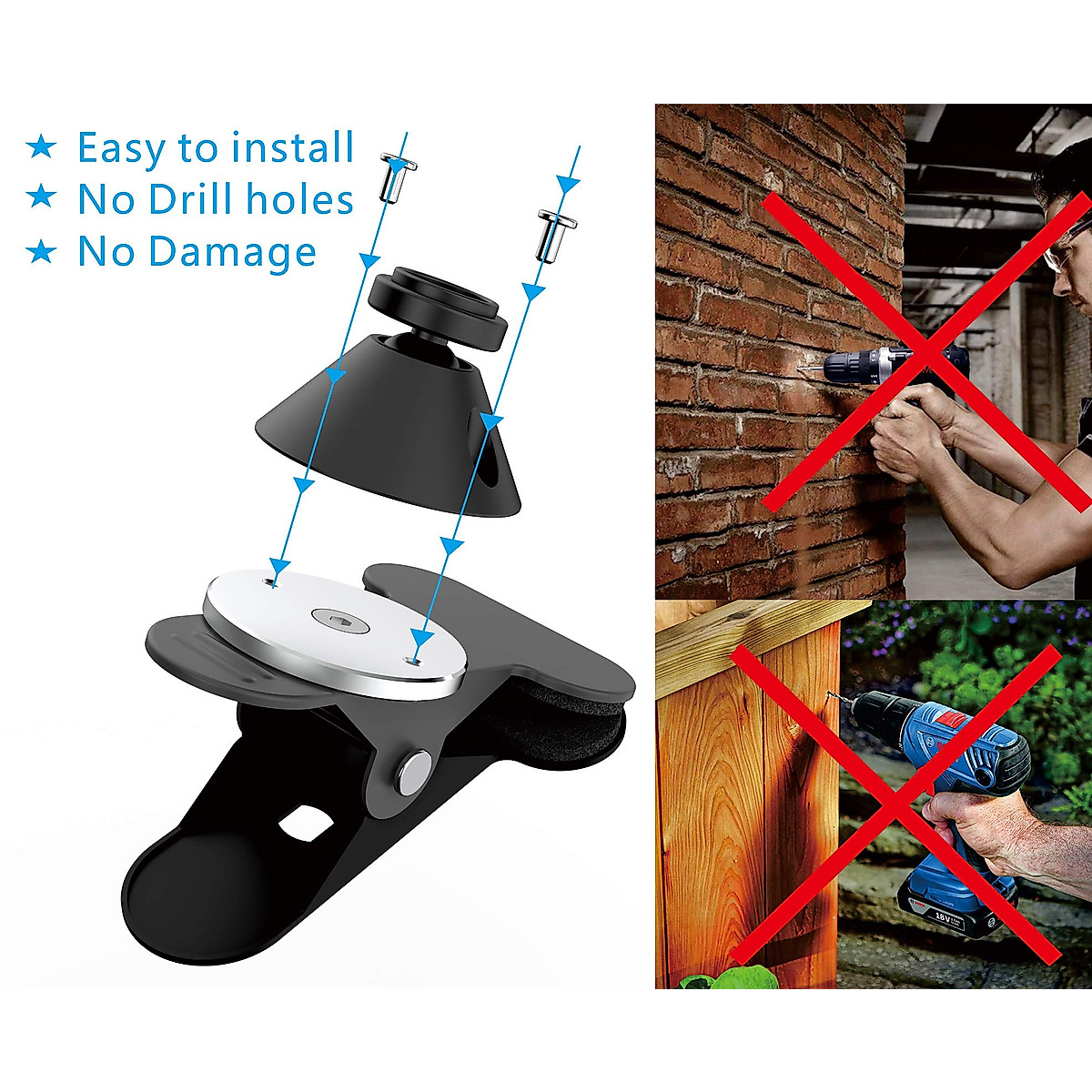 VMEI Metal Clip Stand for All-New Blink Outdoor/Indoor Camera/Blink XT2 Camera,Blink Metal Holder Weather Proof,Not Need to Drill, No Holes, No Damage to Your Furniture and Wall-Black(2 Pack)