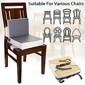 Sumnacon 2Pcs Chair Increasing Cushions - Baby Toddler Kids Infant Portable Dismountable Adjustable Highchair Booster Cushion Washable Thick Chair Seat Pads Buckle Straps, Grey + Beige