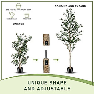 LYERSE 6ft Artificial Olive Tree Tall Fake Potted Olive Silk Tree with Planter Large Faux Olive Branches and Fruits Artificial Tree for Office House Living Room Home Decor