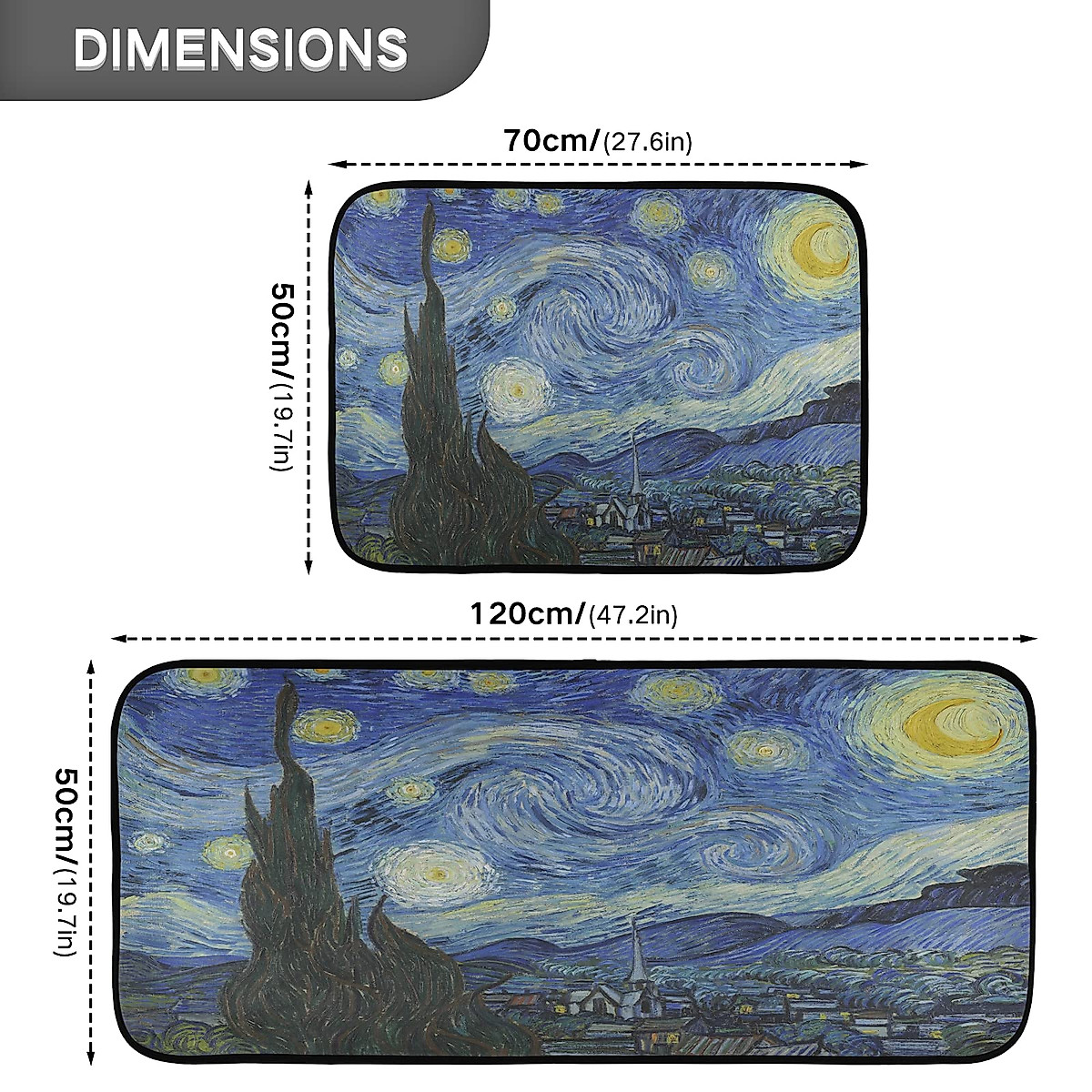 ALAZA Van Gogh Starry Sky Oil Painting 2 Piece Kitchen Rug Floor Mat Set Runner Rugs Non-Slip for Kitchen Laundry Office 20" x 28" + 20" x 48"