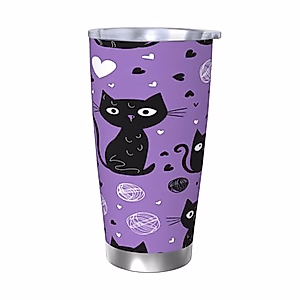 AYCZN Black Cat Heart 20 OZ Tumbler Stainless Steel Travel Coffee Mug, Cute Kitten Insulated Water Bottle with Lid and 2 StrawsLeakproof Thermal Cup