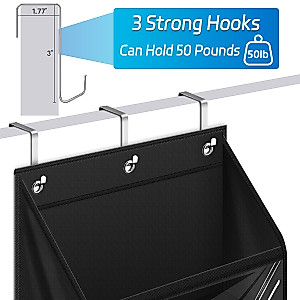 KEETDY Over the Door Organizer Storage Hanging Shelves for Closet Door with 5 Large Pockets Fits Bedroom, Bathroom，Dorm for Clothes Storage, Baby Diapers, Stuffed Animals, Black