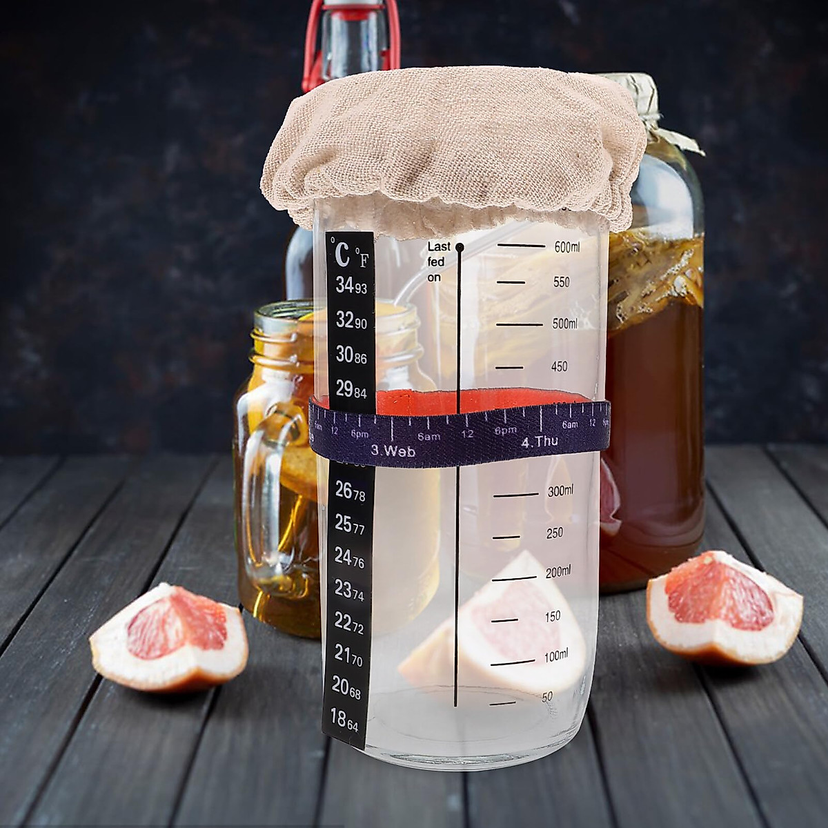 1 Set Tank with Scale Glass Jar Sourdough Bottle with Scale Sourdough Starter Jar Kit Sealing Canister Glass Container Sealed Container Glass Storage Kettle