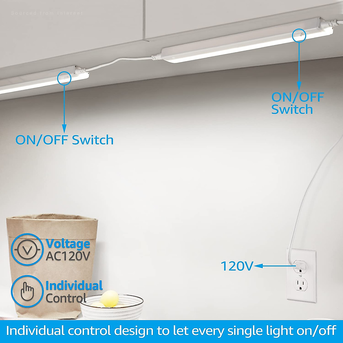 TORCHSTAR Plug in Under Cabinet Lighting, ETL Listed Linkable LED Under Cabinet Light Kit, Individual Control, 16 Inch, 4000K Cool White, 8W, Pack of 4