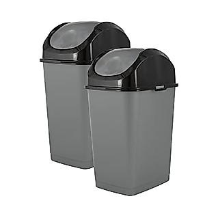 Superio Kitchen Trash Can with Swing Top Lid 9 Gallon, (2 Pack) Slim Waste Bin 37 Qt Durable Plastic, Fit Small Spaces, Office, Bathroom, Under Counter (Grey/Black)