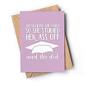 Funny and original graduation card for her with envelope | Inspirational card for women from mom, dad, friend… Fun and empowering present for graduation day.