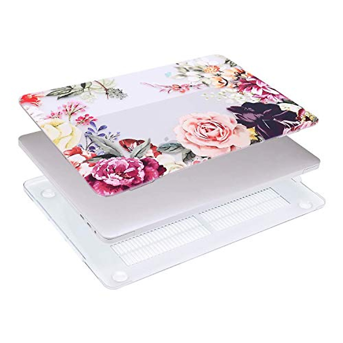 MOSISO Compatible with MacBook Pro 13 inch Case M2 2023, 2022, 2021-2016 A2338 M1 A2251 A2289 A2159 A1989 A1708 A1706, Plastic Rose Leaves Hard Shell Case&Keyboard Cover&Screen Protector, Transparent
