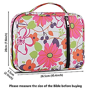 Floral Bible Cover, Carrying Book Case Church Bag Bible Protective with Handle and Zippered Pocket, for Men Women Father Kids 10.4" x7.8"x2.2"