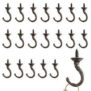 Svaitend 20 Pcs Screw Hooks, Pattern Carving Hooks Screw in Mug Hooks Metal Heavy Duty Screw Wood Wall Ceiling Hooks Plant Hooks Indoor Outdoor for Utensils Baskets Lights Wind Chimes Decor