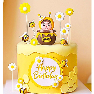 JeVenis Bumble Bee Cake Decoration Bumble Bee Baby Shower Cake Decoration Happy BEE Day Cake Decoration Fun to Bee One Cake Topper Bumble Bee Party Favors Supplies