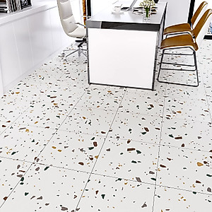 WESTICK Terrazzo Peel and Stick Flooring for Bathroom Removable Floor Tiles Peel and Stick Waterproof Self Adhesive Vinyl Flooring Terrazzo Peel and Stick Floor Tile for Kitchen Bedroom 10PCS 12"x12"