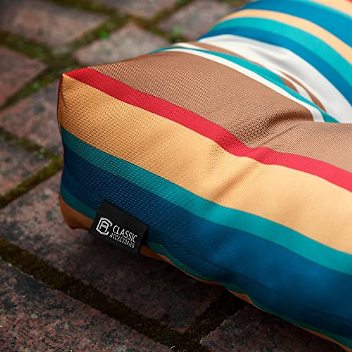 Classic Accessories Water-Resistant Square Patio Seat Cushions, 19 x 19 x 5 Inch, 2 Pack, SanteFe Stripe, Outdoor Seat Cushions