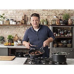 Tefal Jamie Oliver Cook’s Classics Frying Pan, 28cm, Non-Stick, Oven-Safe, Induction, Riveted Handle, Hard Anodised Aluminium, H9120644, Black