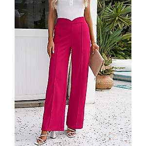 Vetinee Women Dress Pants Pink Front Crease Outfit Plus Size Elastic Waist Work Pants Boho Clothes for Women Hot Pink Size 16