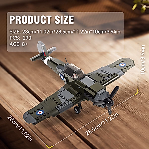 DAHONPA Spitfire Jet Military Army Fighter Building Bricks Set with 1 Figure, 290 Pieces Air-Force Build Blocks Toy, Gift for Kid and Adult