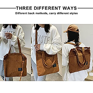 WULIQIUQIU Corduroy Crossbody Bag for Women Convertible Backpack Over The Shoulder Tote Purse Student Fashion Handbag Brown