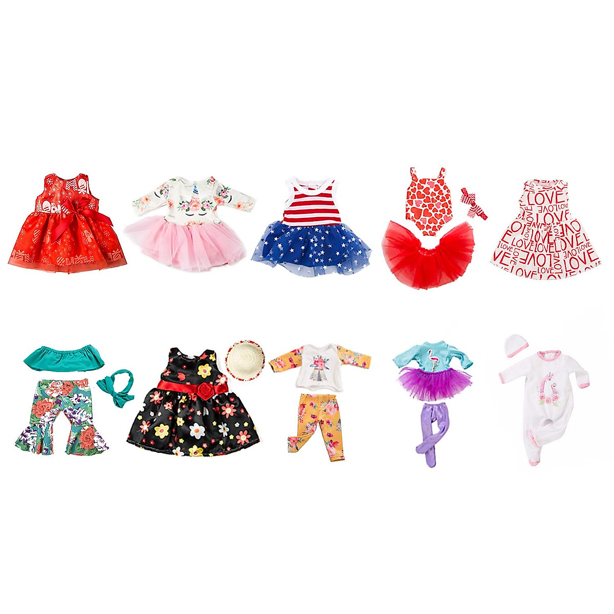 ZQDOLL 19 pcs American Doll Clothes Gift for 18 inch Doll Clothes and Accessories, Including 10 Complete Sets of Clothing