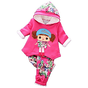 Spring Autumn Winter Little Baby Girls Clothing Set Warm Velvet Hoodie and Pants (18-24Months, Red)