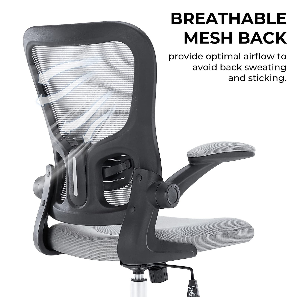 Hramk Ergonomic Office Drafting Desk Chair with Flip up Arms, Mesh Back Tall Office Chair with Adjustable Lumbar Support and Foot Ring (Nylon Wheelbase, Grey)