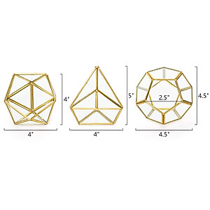 Mkono Artificial Succulent in 3 Pack Mini Glass Geometric Terrarium, Miniature Potted Faux Plant Bookshelf Desk Boho Office Room Decor for Women Girls Dorm Gift Idea, Gold