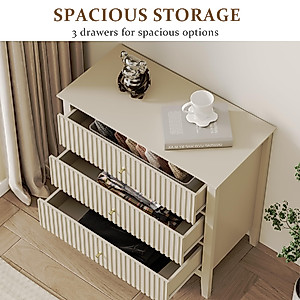 RoyalCraft 3 Drawer Dresser Set of 2, Fluted Chest of Drawers with Storage, Modern Painted 30 inch Tall Nightstand for Bedroom Living Room Entryway, Beige