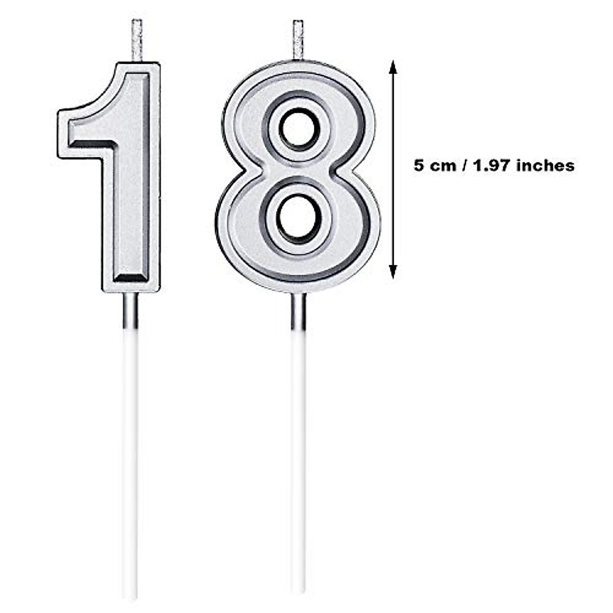 18th Birthday Candles Cake Numeral Candles Happy Birthday Cake Candles Topper Decoration for Birthday Party Wedding Anniversary Celebration Supplies (Silver)