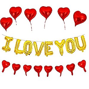 GOER 16 Inch I LVOE YOU Cute Gold Alphabet Letters Foil Balloons Set for Valentine's Day and Weedding Party Decoration Supplies,Include 22 Balloons