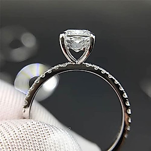 50Th Birthday Gifts for Women, Crystal Rings Cubic Zirconia 4 Claw Channel Set Zircon Silver Plated Size 9.5 for Women Jewerly Gifts Professional