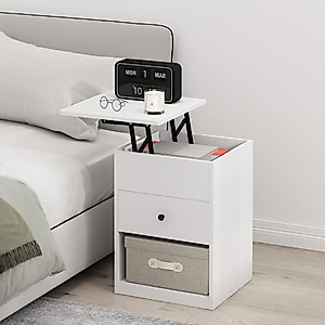 Furinno Jensen Lift Top Nightstand, Solid White