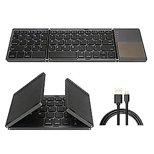 Achort Foldable Bluetooth Keyboard, Tri- Folding Portable Wireless Keyboard with Touchpad, USB Rechargable BT Wireless Keyboard for Android, Windows System Laptop Tablet Smartphone Device(Gray)